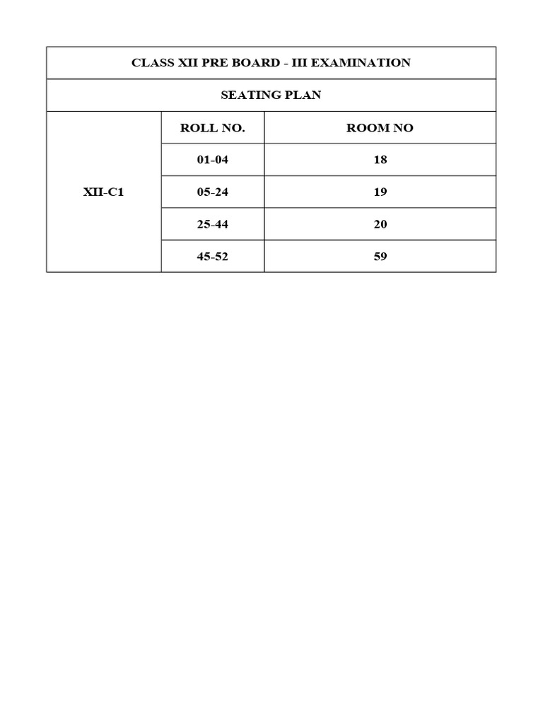 Class Xii c1 Seating Plan | PDF