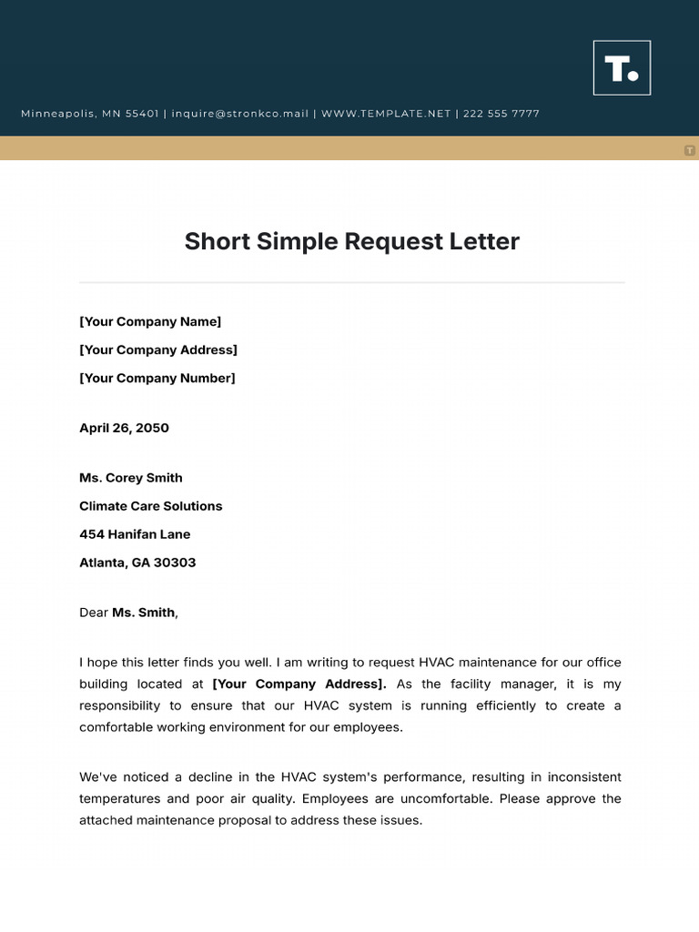 Short Simple Request Letter Template | PDF