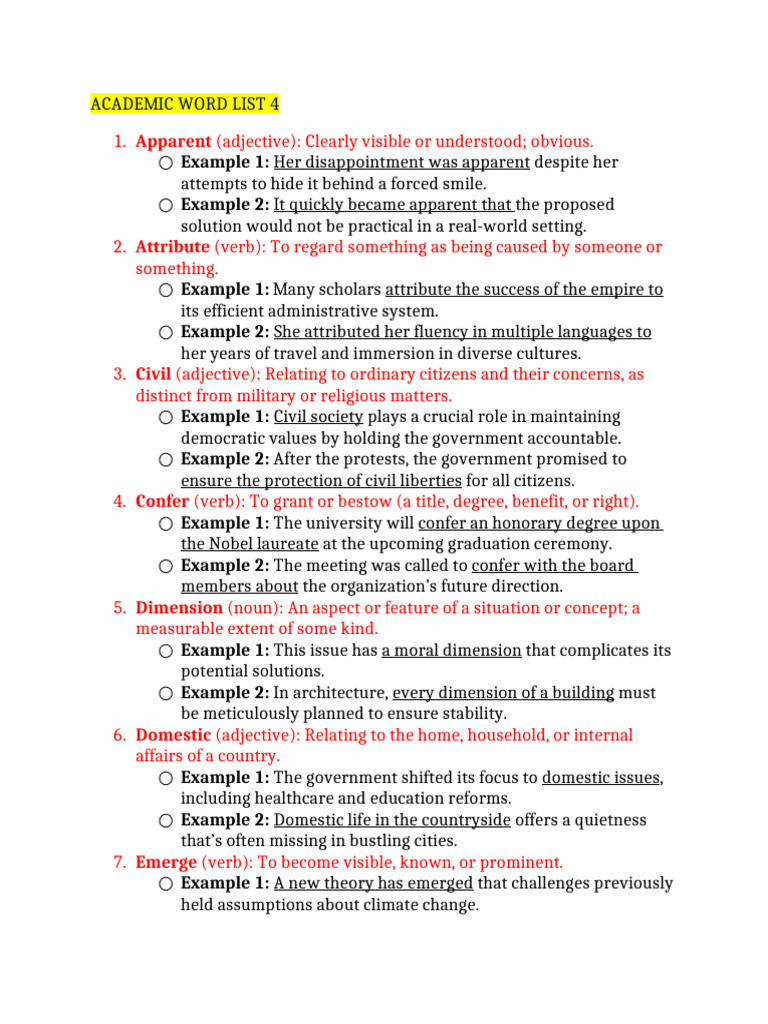 ACADEMIC WORD LIST 4 _ | PDF | Verb