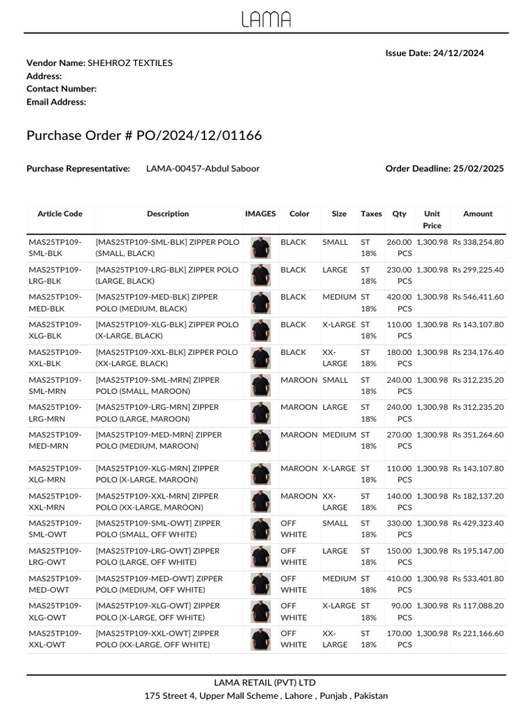 Purchase Order for Zipper Polos & Tees | PDF | Service Industries ...