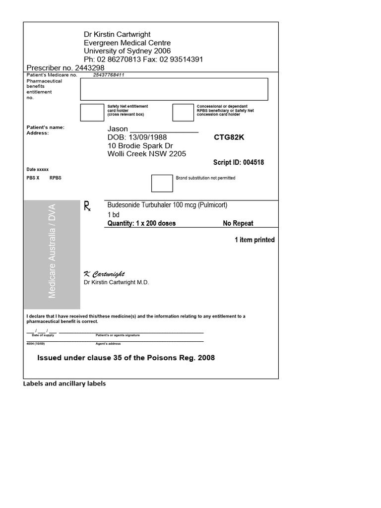 Week 10 Pulmicort Prescription and Counselling Points | PDF | Dose ...