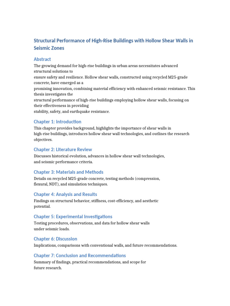 High-Rise Hollow Shear Walls in Seismic Zones | PDF