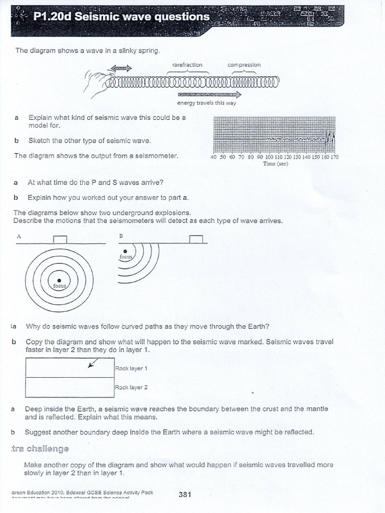 Y9 Waves L5 - Seismic Wave Worksheet | PDF