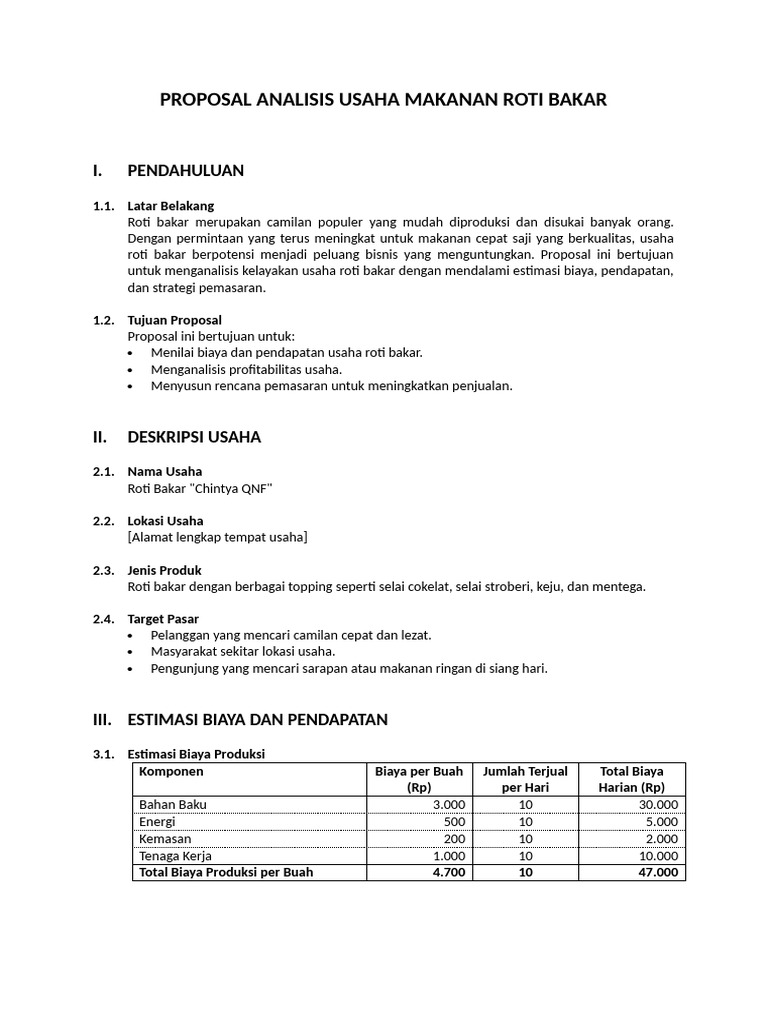 Analisis Usaha Roti Bakar Menguntungkan | PDF