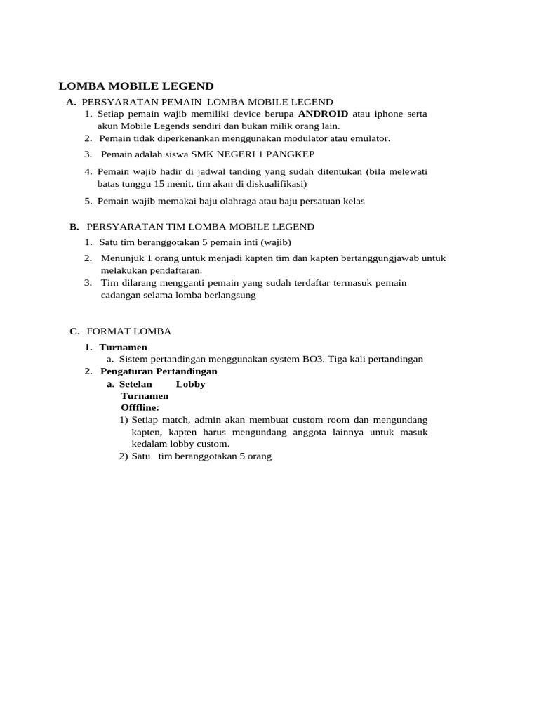 Juknis Lomba Mobile Legend | PDF
