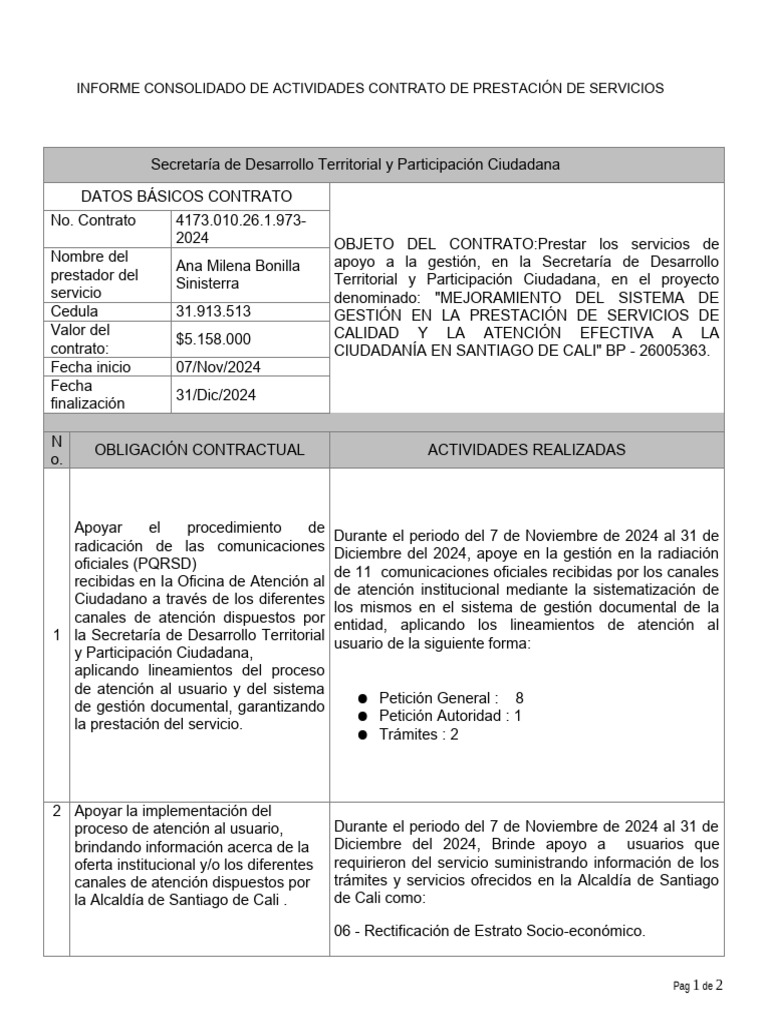 Informe Consolidado de Actividades | PDF