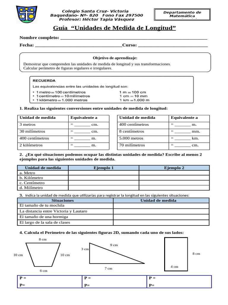 Guia Unidades de medida Longitud | PDF | Longitud | Metro