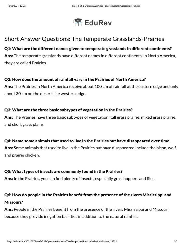 Question Answers - The Temperate Grasslands_ Prairies | PDF | Prairie ...