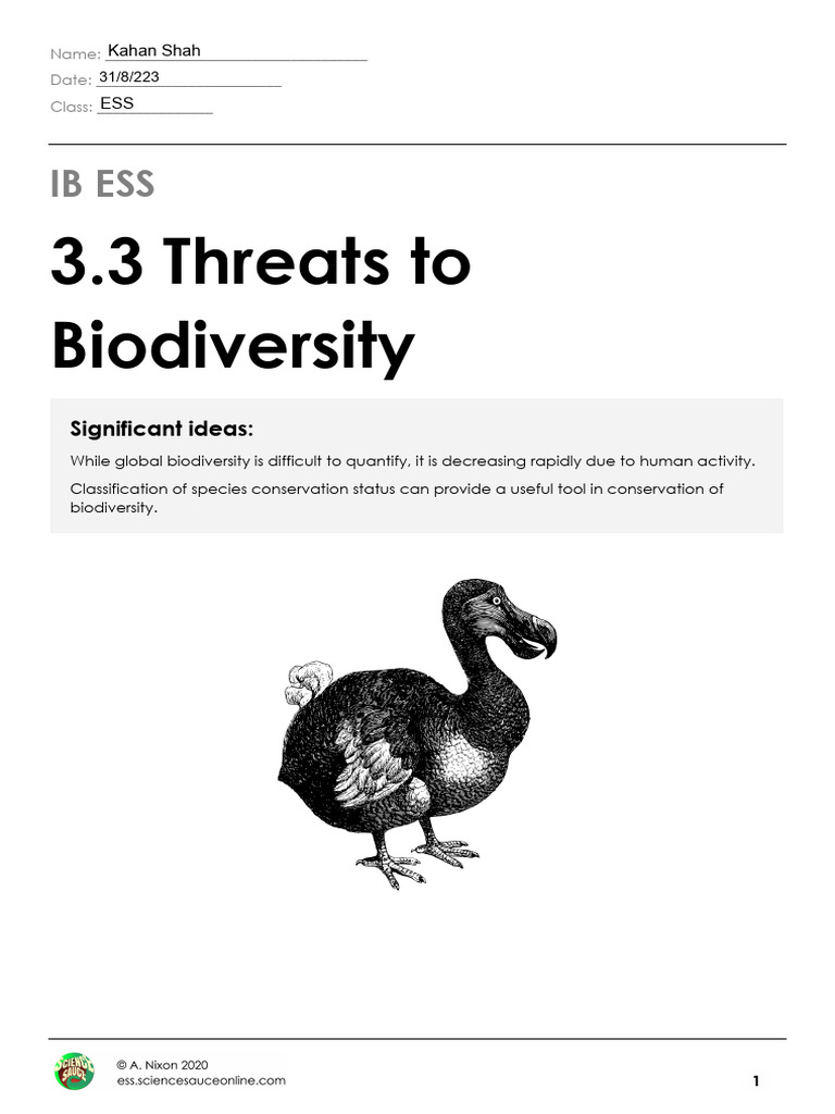 3.3 Threats To Biodiversity | PDF | Habitat Destruction | Extinction