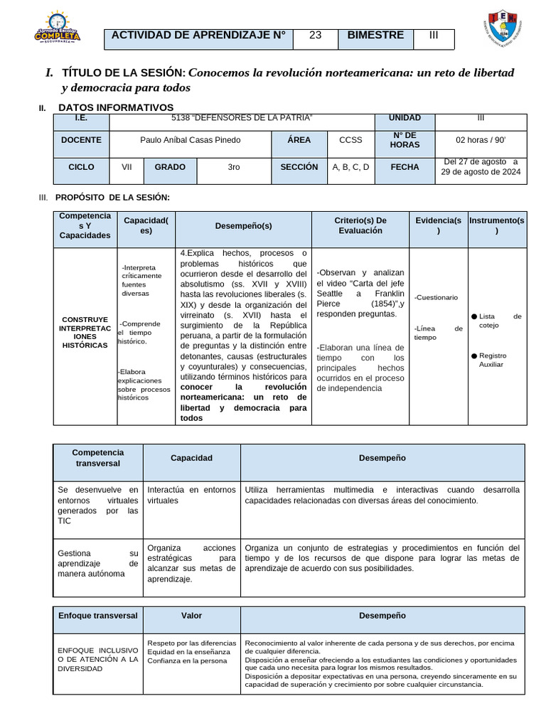 Actividad de Apredizaje 23 CCSS 3ro Sec | PDF | Aprendizaje | Enseñando