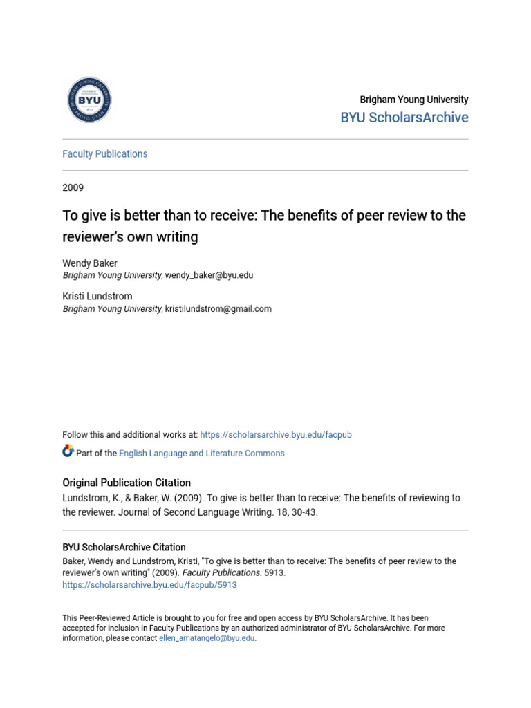To give is better than to receive_ The benefits of peer review to (2) | PDF | Rubric (Academic ...