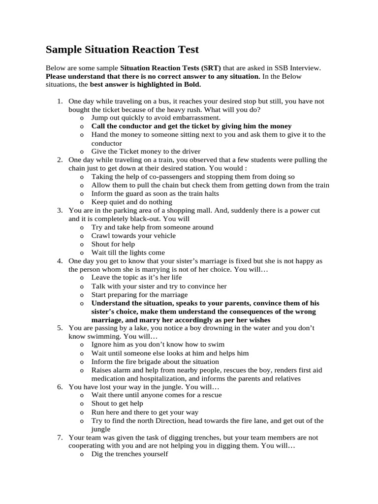 Sample Situation Reaction Test | PDF