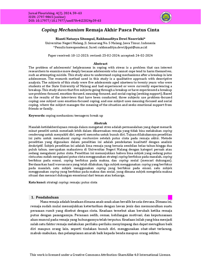 Coping Mechanism Remaja Akhir Pasca Putus Cinta | PDF