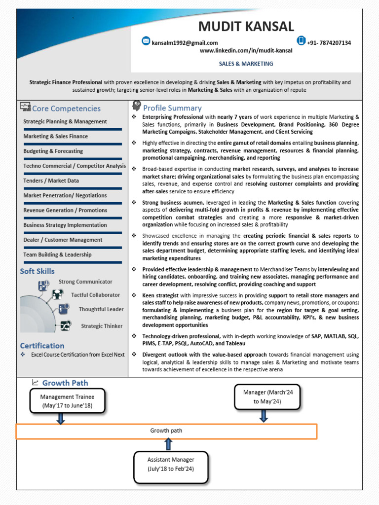 Resume Mudit Kansal 3 | PDF | Marketing | Sales