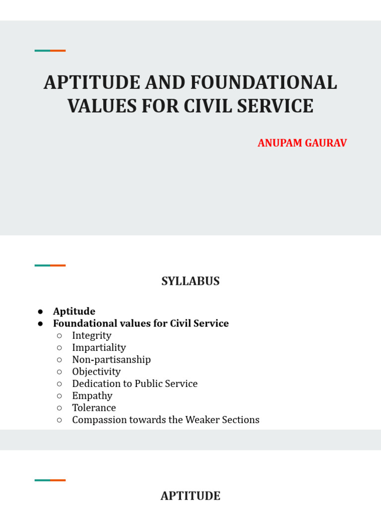 4 Aptitude and Foundational Values for Civil Service | PDF | Integrity ...