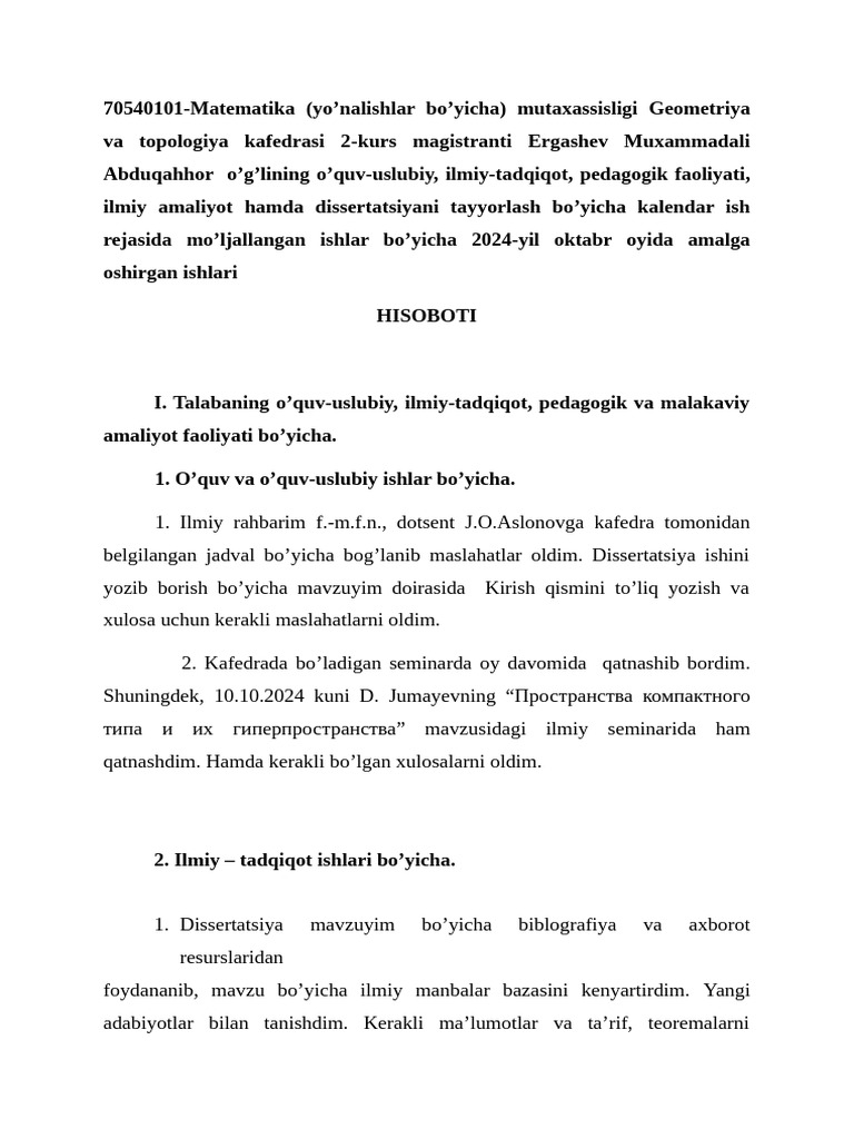 Hisobot Oktabr2 | PDF