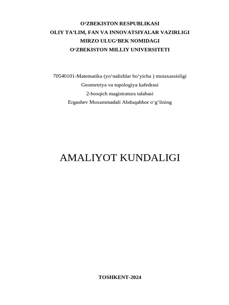 Amaliyot KUNDALIK. | PDF