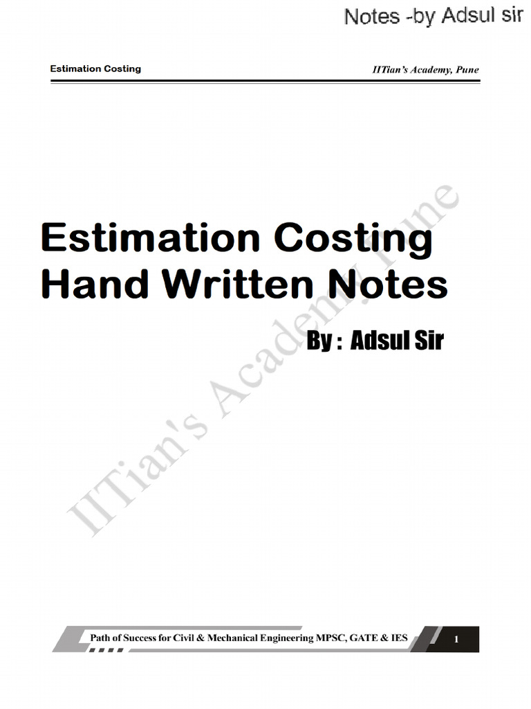 IITian's Estimation Costing Hand Written Notes by Adsul Sir | PDF