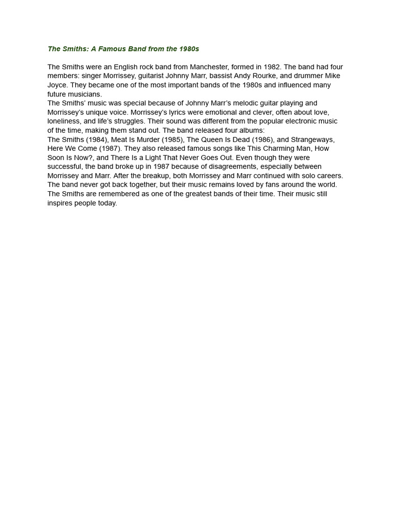 The Smiths - A Famous Band From The 1980s | PDF