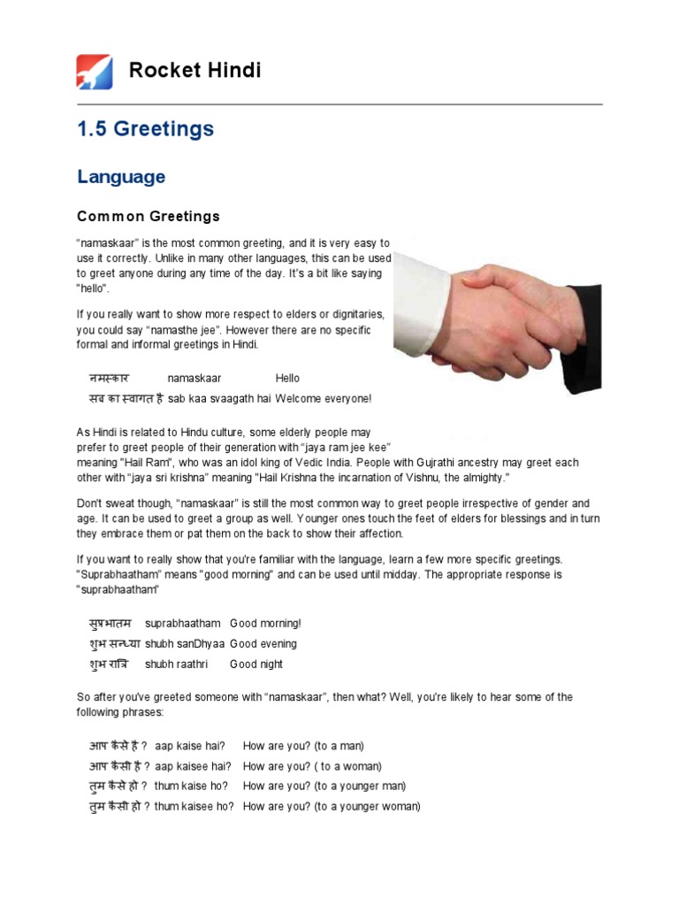 1.5 Greetings: Rocket Hindi | PDF | English Language | Semiotics