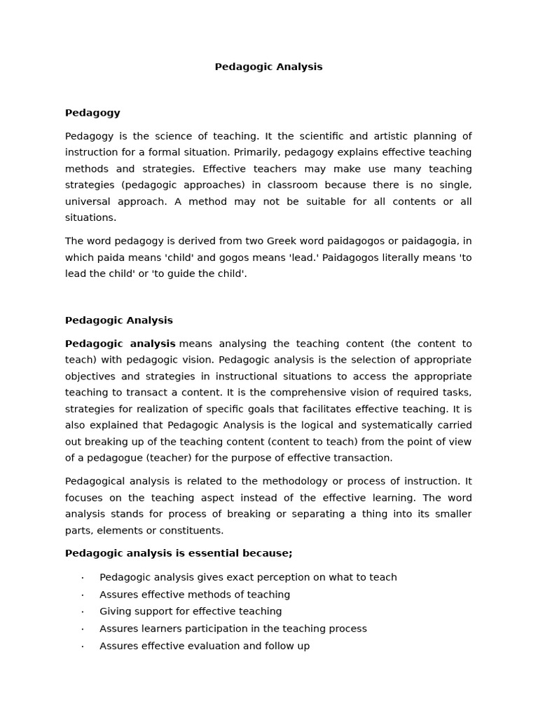 Pedagogic Analysis | PDF | Pedagogy | Liberal Arts Education