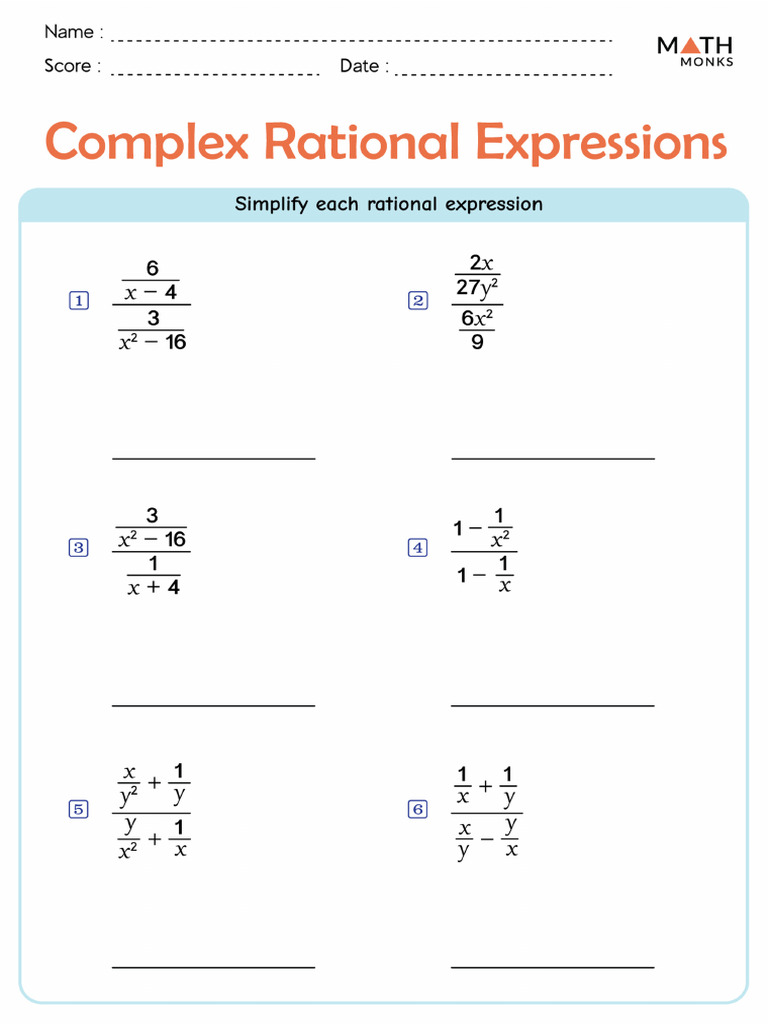 Complex Rational Expressions Worksheet | PDF