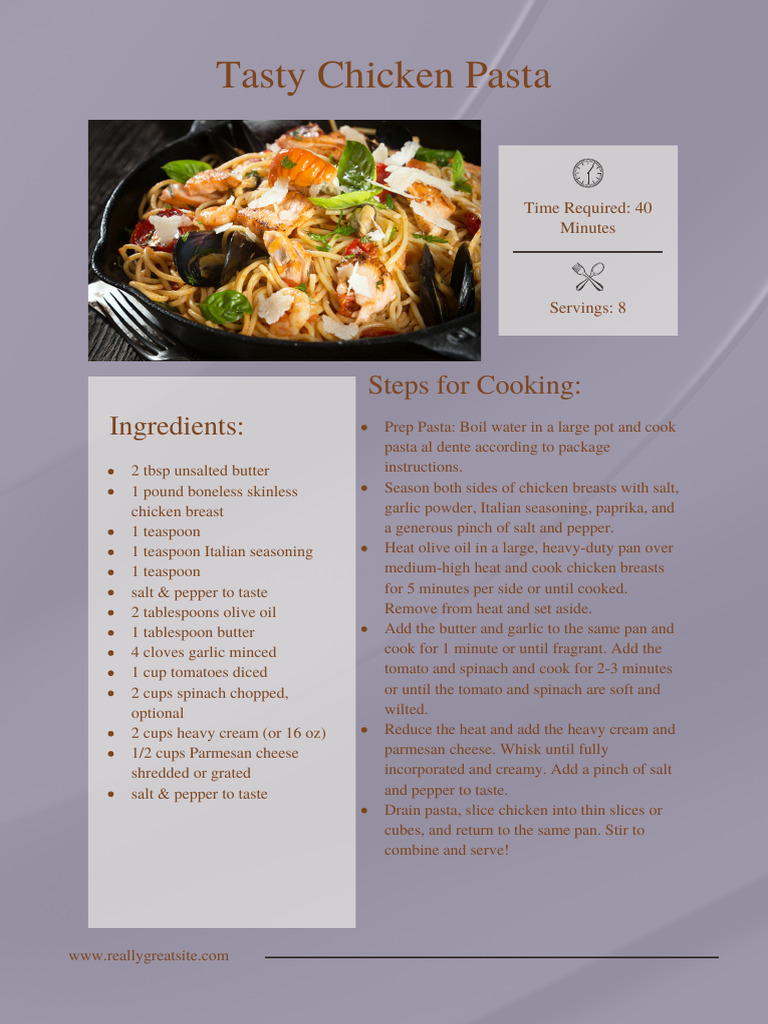 White Beige Modern Recipe Card PDF | PDF | Pasta | Teaspoon