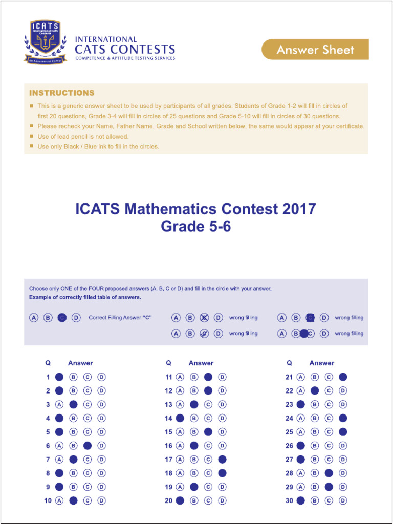Answer Key Grade 5 6 Maths 2017 | PDF
