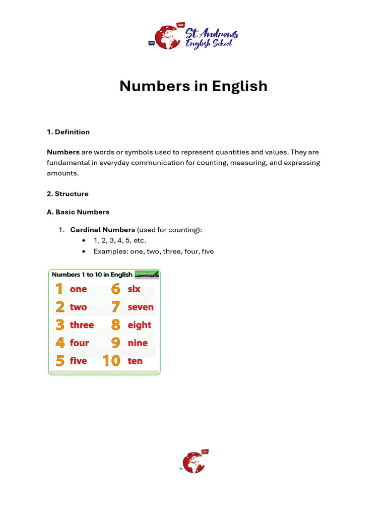 Numbers in English | PDF | Decimal | Mathematical Notation