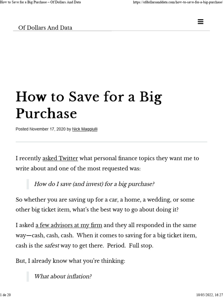 How To Save For A Big Purchase - of Dollars and Data | PDF | Bonds ...
