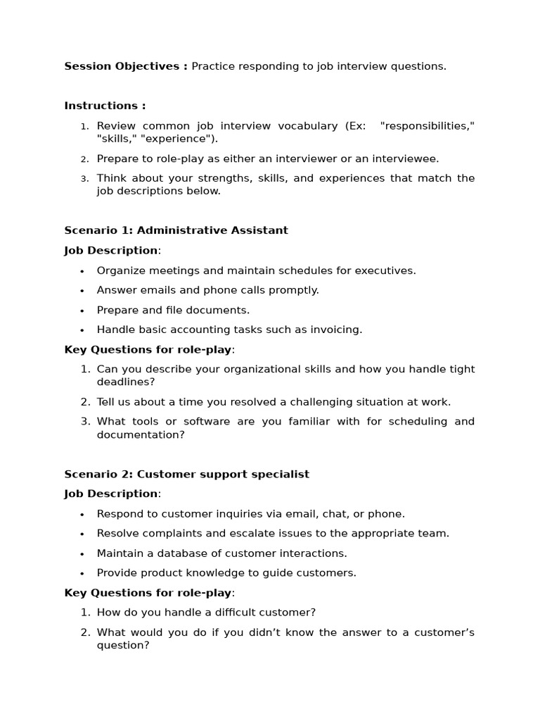 Job Interview Role-Play Scenarios | PDF