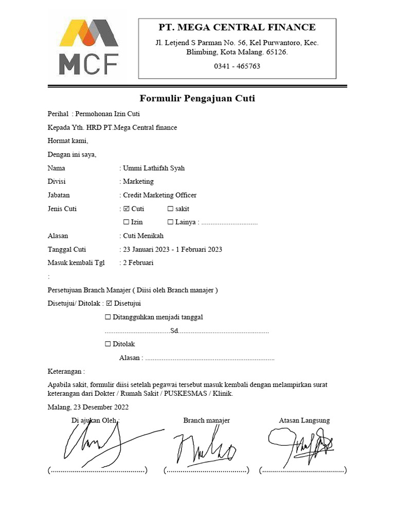 Contoh Form Izin Cuti | PDF