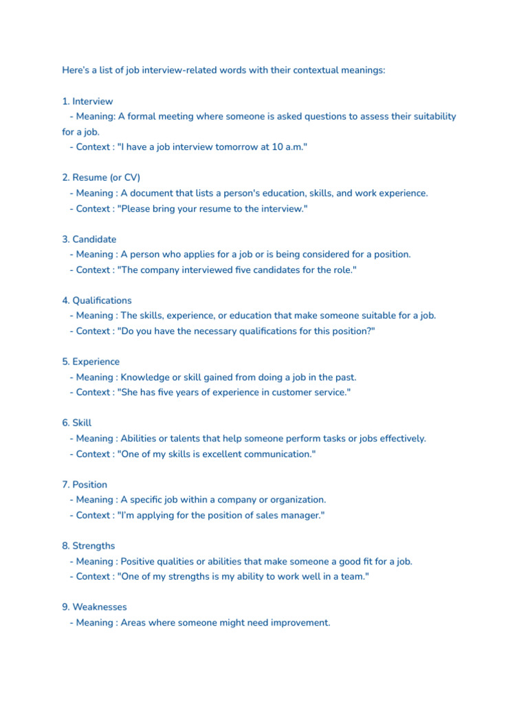 Job Interview Vocabulary Guide | PDF | Résumé | Job Interview