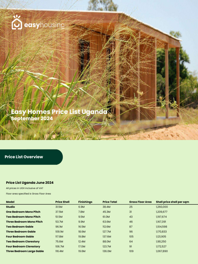 Easy Homes Uganda Price List 2024 | PDF | Framing (Construction) | Door