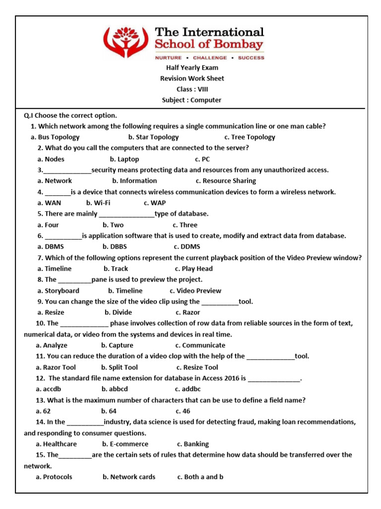 8th worksheet | PDF | Computer Network | Databases