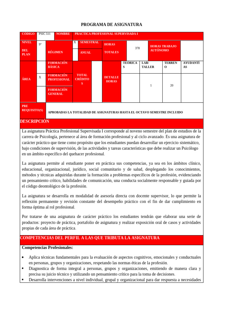 Programa Practica Profesional I | PDF | Evaluación | Toma de decisiones