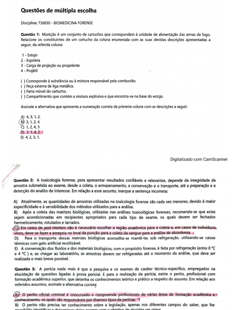 Prova Biomedicina Forense Corrigida | PDF