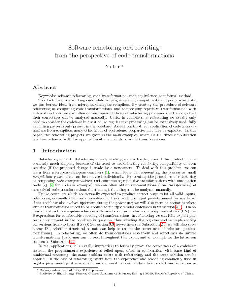 Software refactoring and rewriting_ from the perspective of code transformations | PDF ...