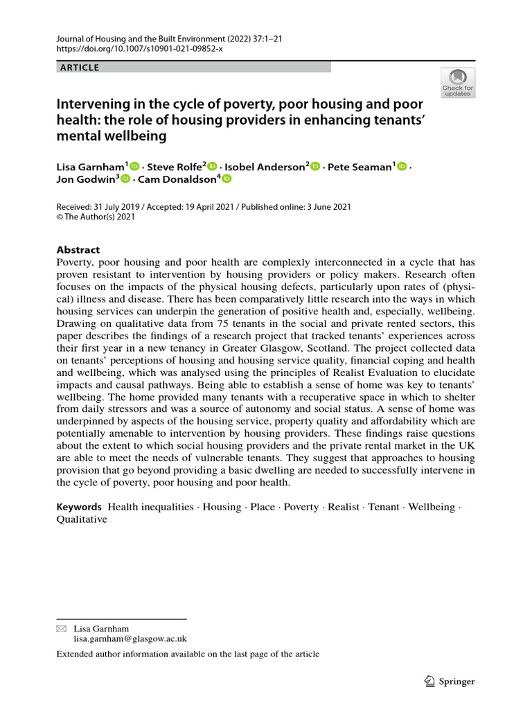 Intervening in The Cycle of Poverty Poor Housing and Poor Health | PDF ...
