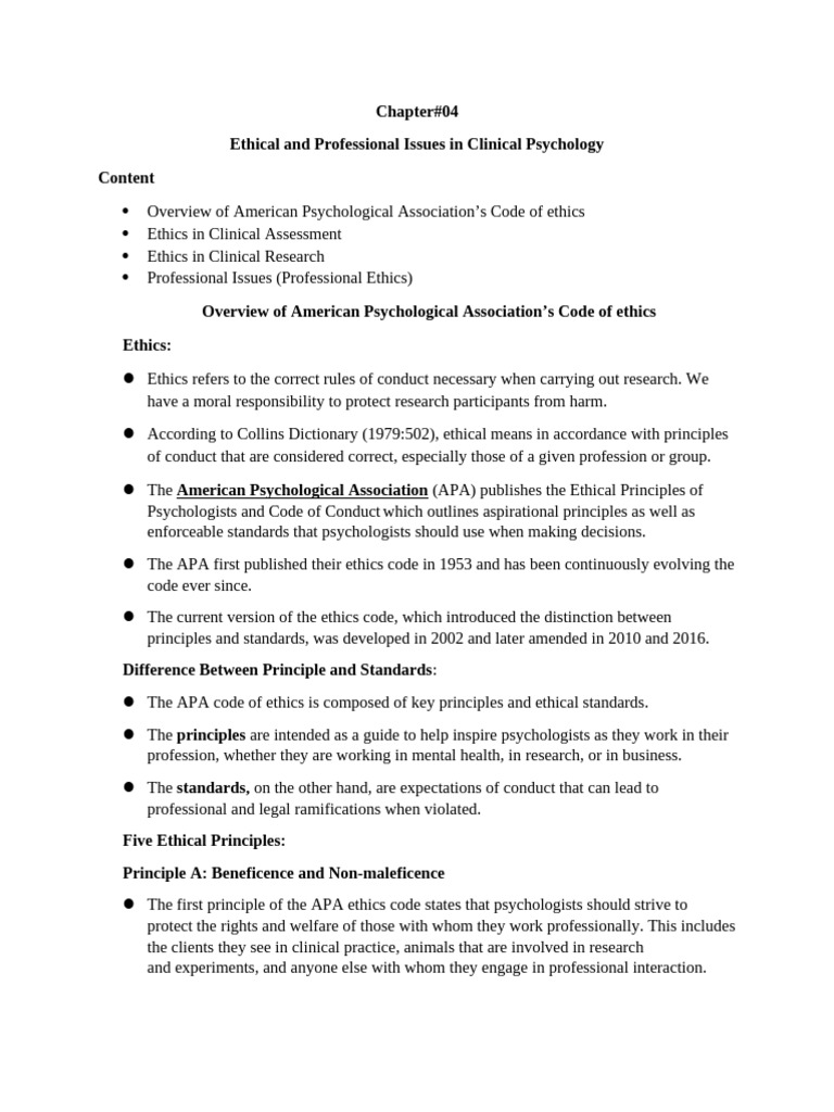 Ethical and Professional Issues in Clinical Psychology | PDF ...