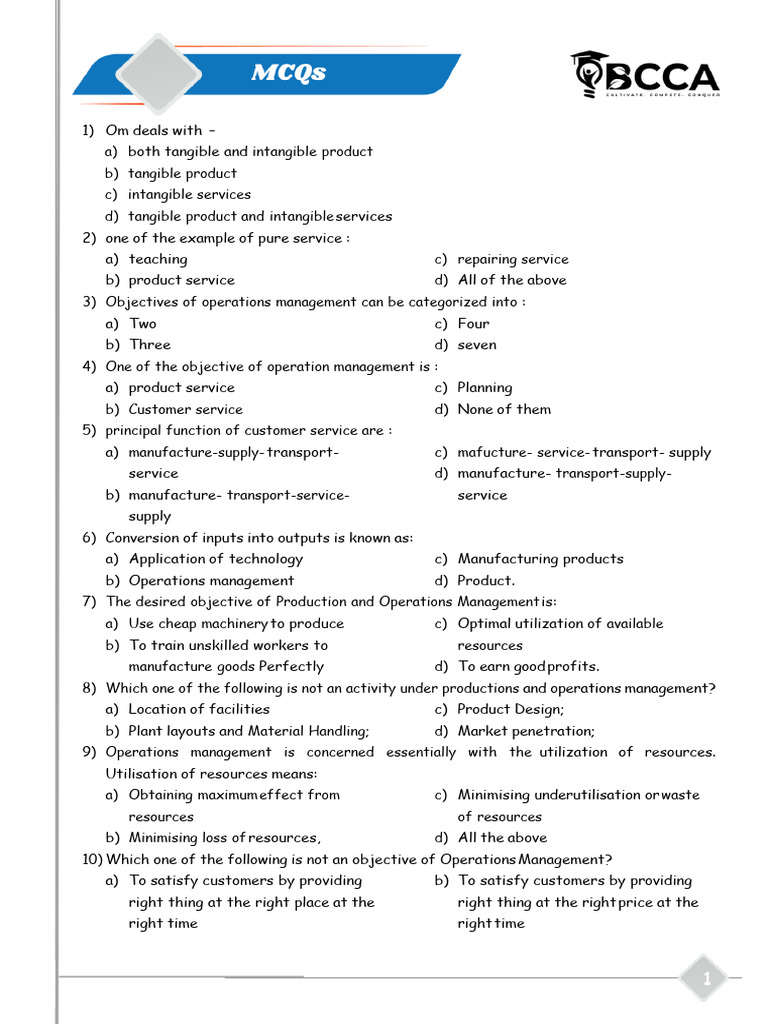 P9. CMA INTER OM&SM (MCQS) | PDF | Operations Management | Prices