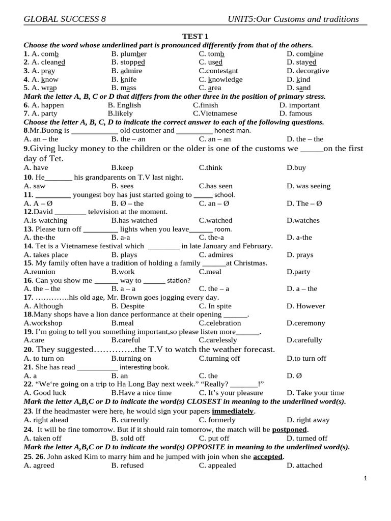 UNIT 5 - PRACTICE TEST | PDF | Bride | Wedding