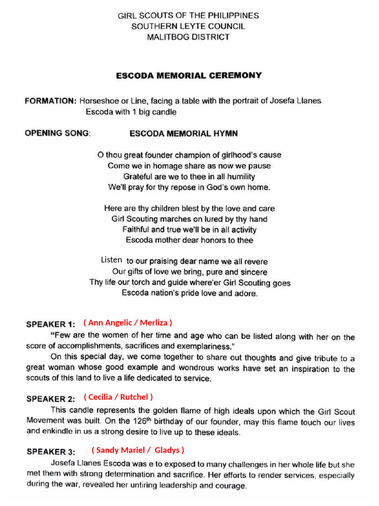 GSP Escoda Day Script | PDF