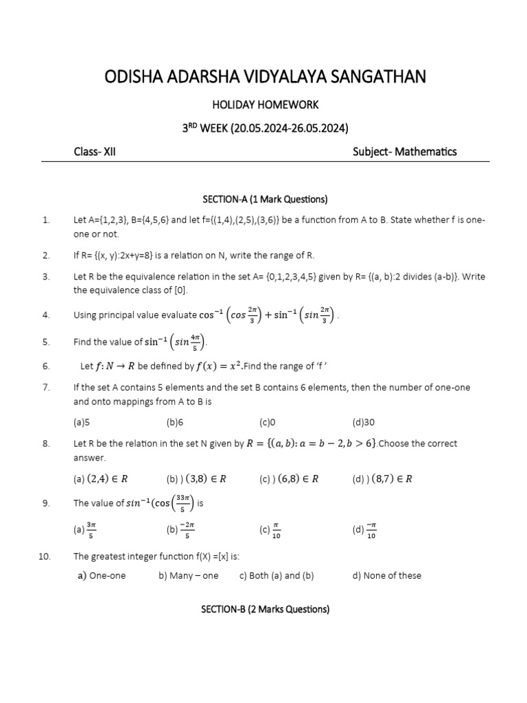Class XII Maths | PDF | Function (Mathematics) | Algebra Class XII Maths | PDF | Function (Mathematics) | Algebra