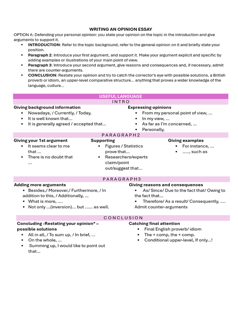 Writing An Opinion Essay | PDF | Argument | Opinion