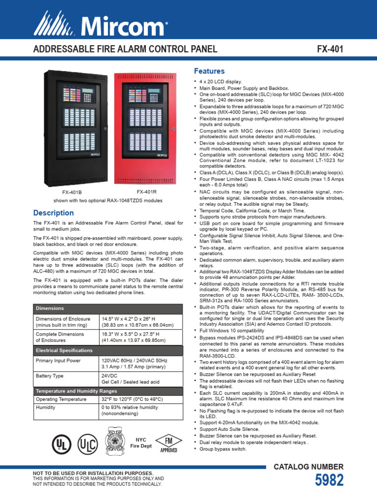 FX-401 Addressable Fire Alarm Panel | PDF | Electrical Engineering ...