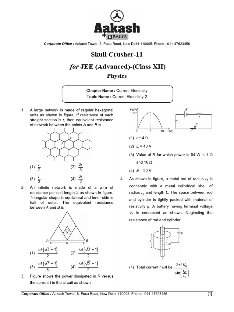 Skull Crusher - 11 - Class XII - JEE (Adv) - Physics | PDF | Electrical ...