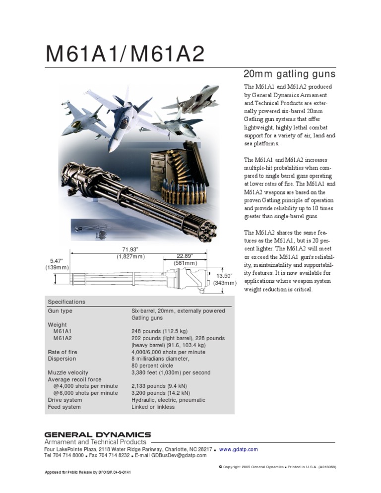 General Dynamics - M61A1/M61A2 20mm Gatling Guns | PDF | Technology ...