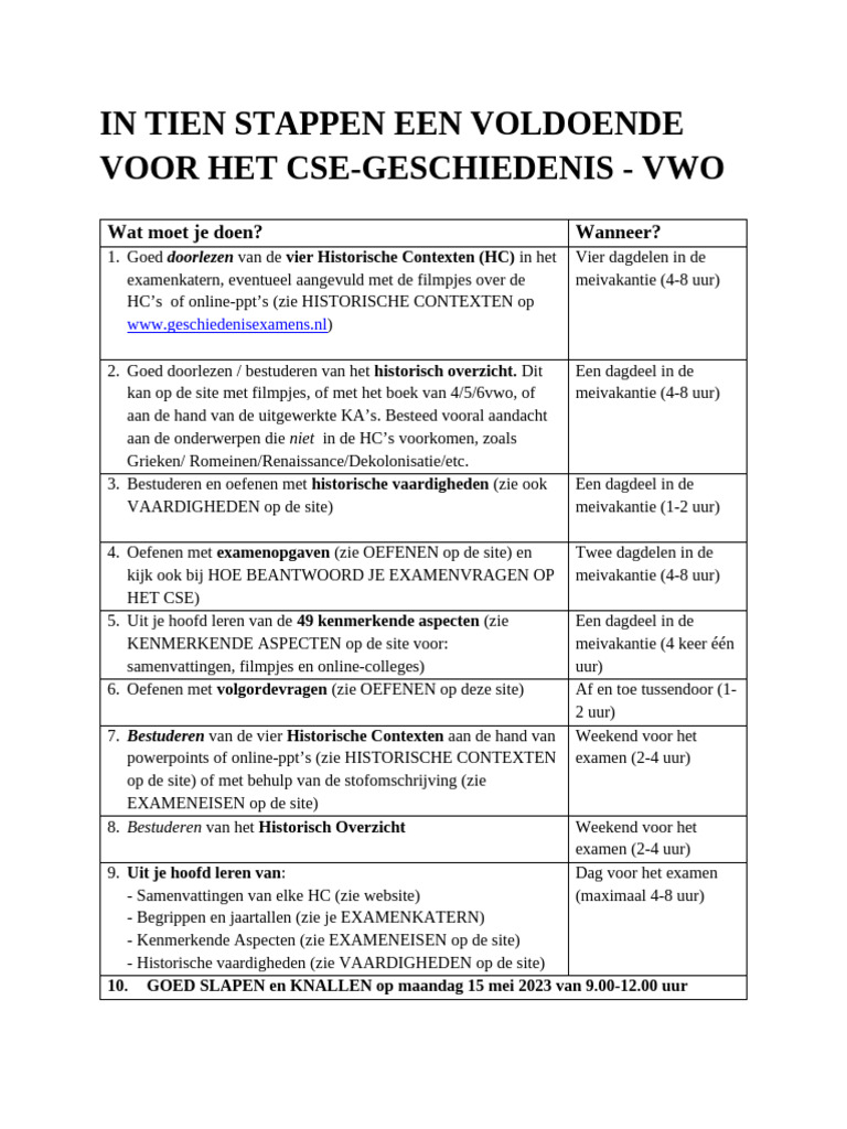 In Tien Stappen Een Voldoende Voor Het Cse - Vwo 2023 | PDF