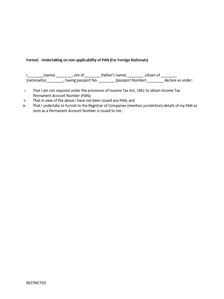 India - Undertaking Format Pan Card | PDF